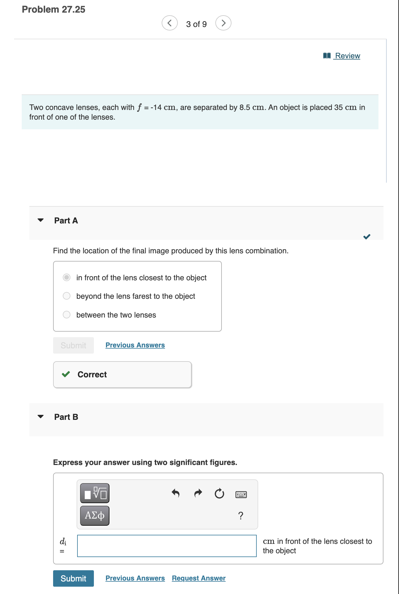I need help solving part B and C: Two concave lenses, | Chegg.com