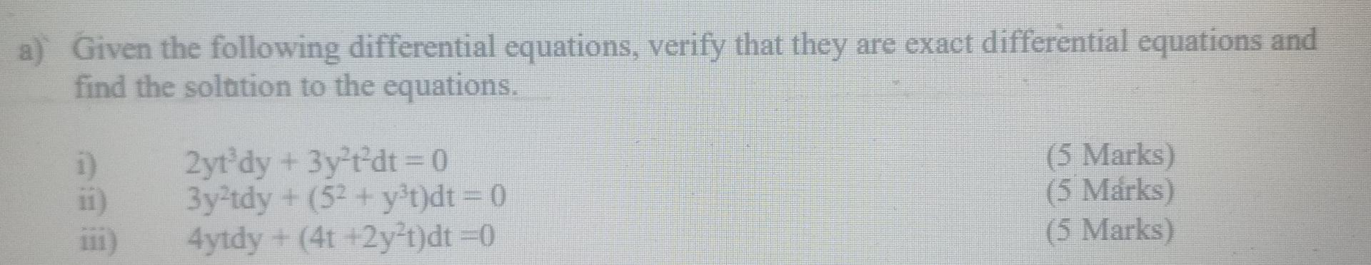 Solved a) Given the following differential equations, verify | Chegg.com