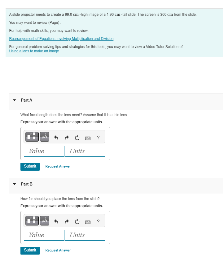 Solved A slide projector needs to create a 99.0cm-high image | Chegg.com