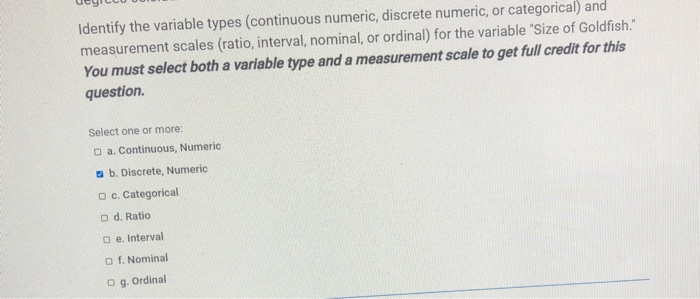 Solved Identify the variable types (continuous numeric, | Chegg.com