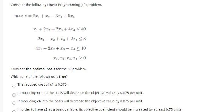 Solved Consider the following Linear Programming (LP) | Chegg.com