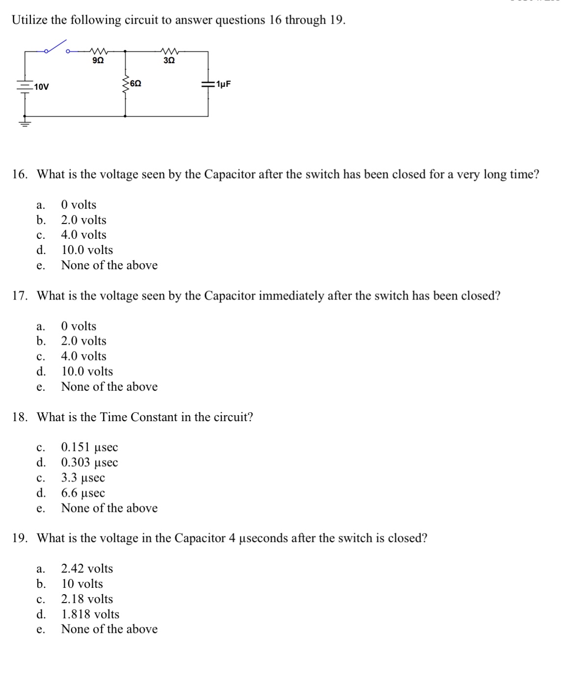 Solved Utilize the following circuit to answer questions 16 | Chegg.com