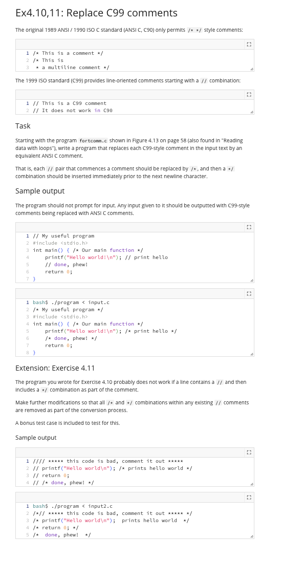 Solved Ex4.10,11: Replace C99 ﻿commentsThe original 1989 | Chegg.com