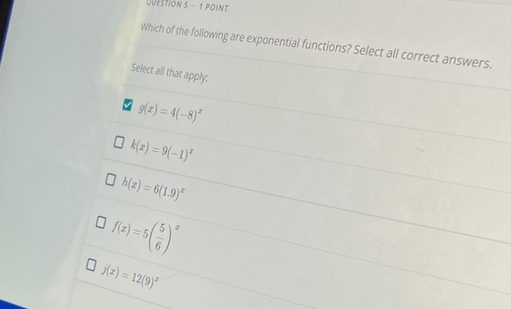 Solved QUESTION 5 - 1 POINTWhich of the following are | Chegg.com Solved QUESTION 5 - 1 POINTWhich of the following are | Chegg.com