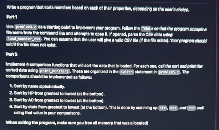 Solved Wite a program that sorts monsters based on each of | Chegg.com