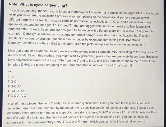 Solved In cycle sequencing, the first step is to use a | Chegg.com