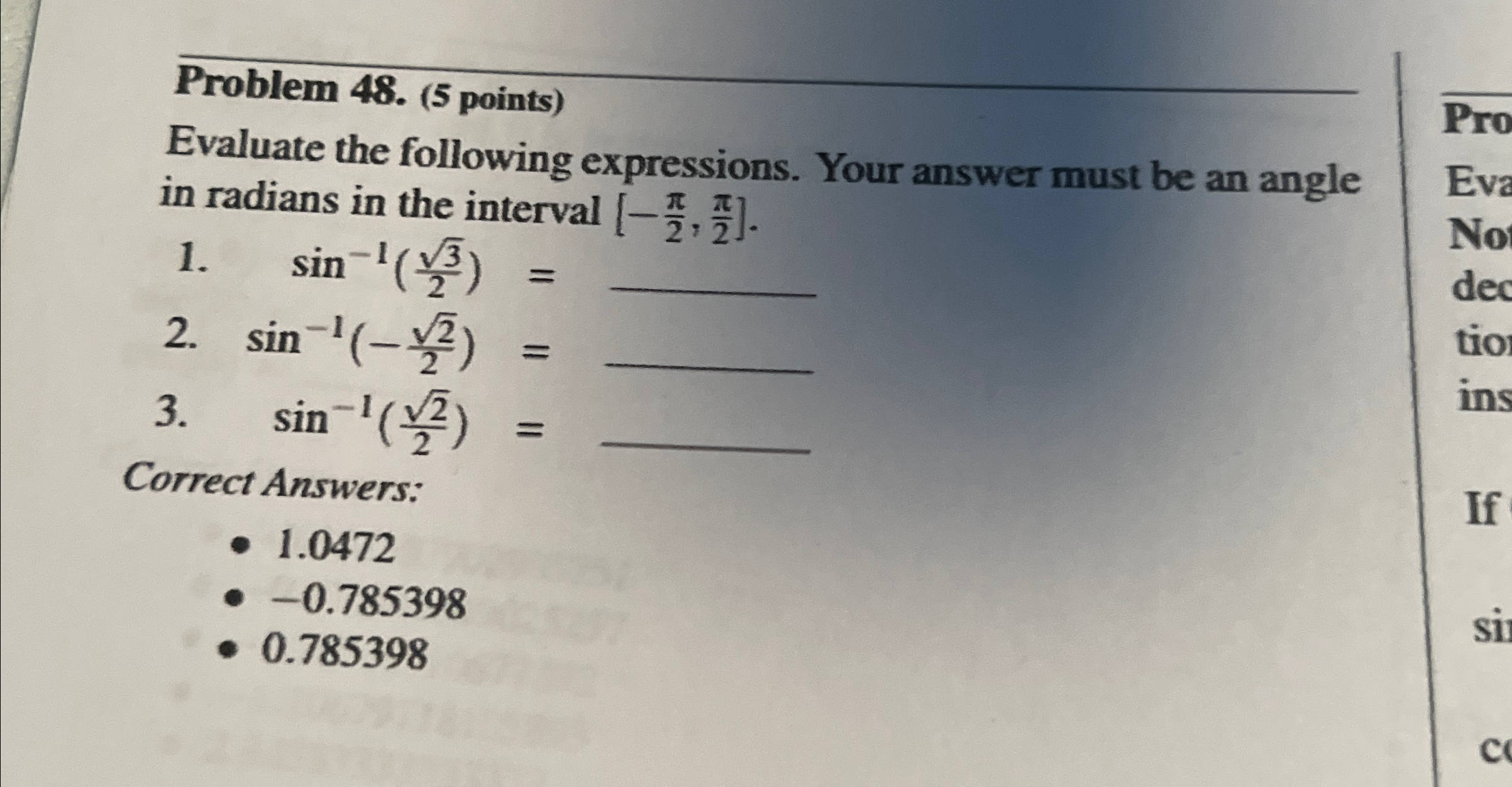 Solved Problem 48. (5 ﻿points)Evaluate the following | Chegg.com