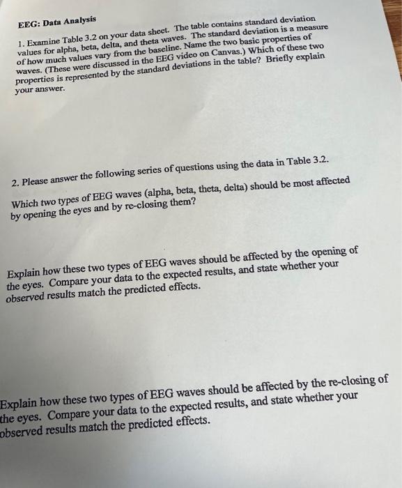 Solved EEG: Data Analysis 1. Examine Table 3.2 on your data | Chegg.com