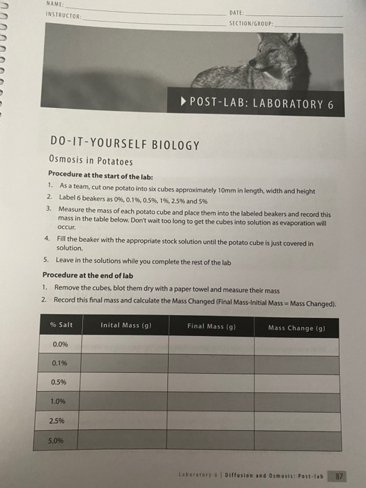 NAME: INSTRUCTOR DATE: SECTION/GROUP: POST-LAB: | Chegg.com