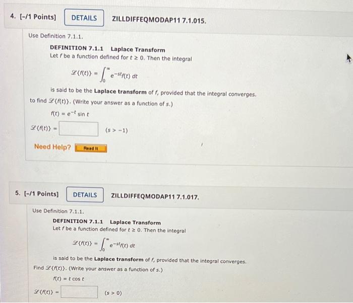 Solved 2. [-/1 Points] DETAILS Use Definition 7.1.1. | Chegg.com