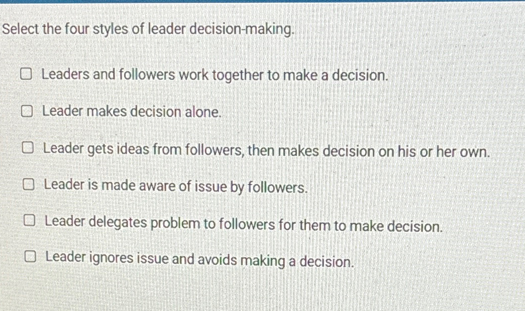 Solved Select the four styles of leader | Chegg.com