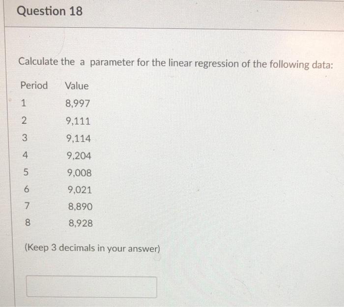 Solved Calculate the a parameter for the linear regression | Chegg.com