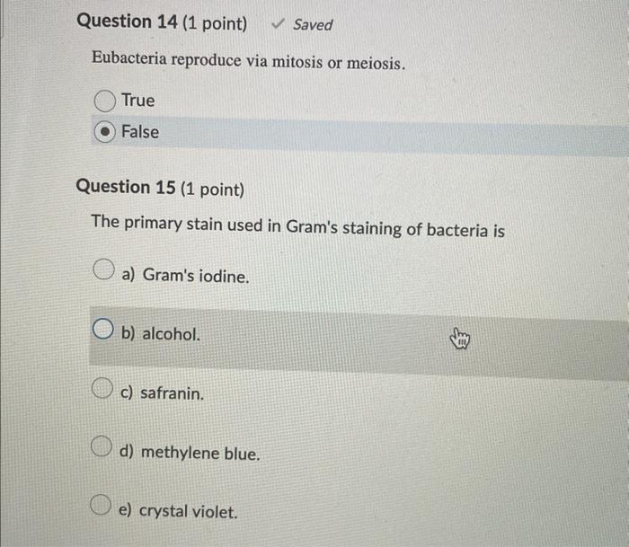 Eubacteria reproduce via mitosis or meiosis. True | Chegg.com
