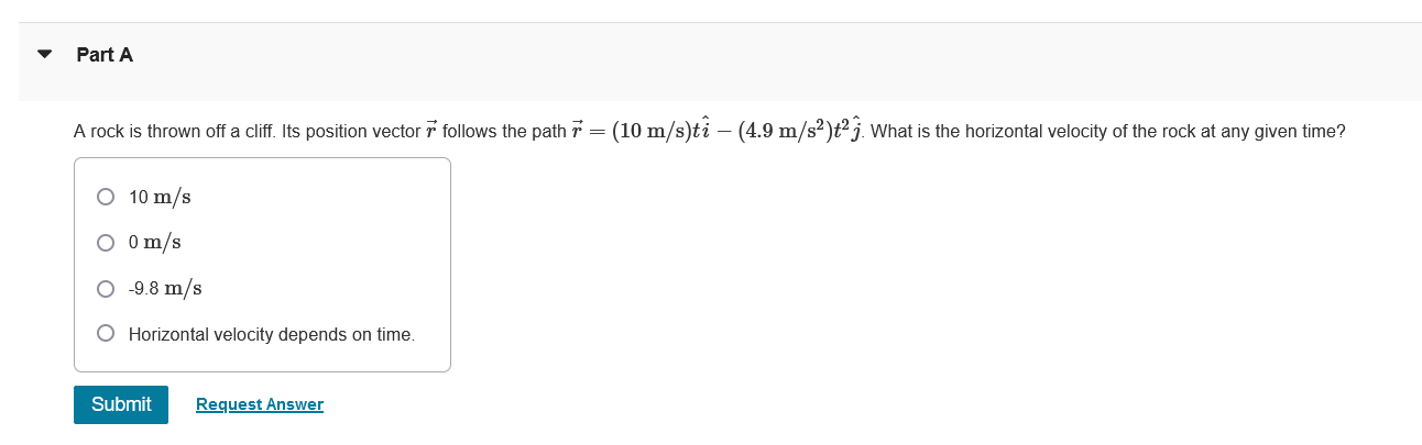 Solved Part AA rock is thrown off a cliff. Its position | Chegg.com