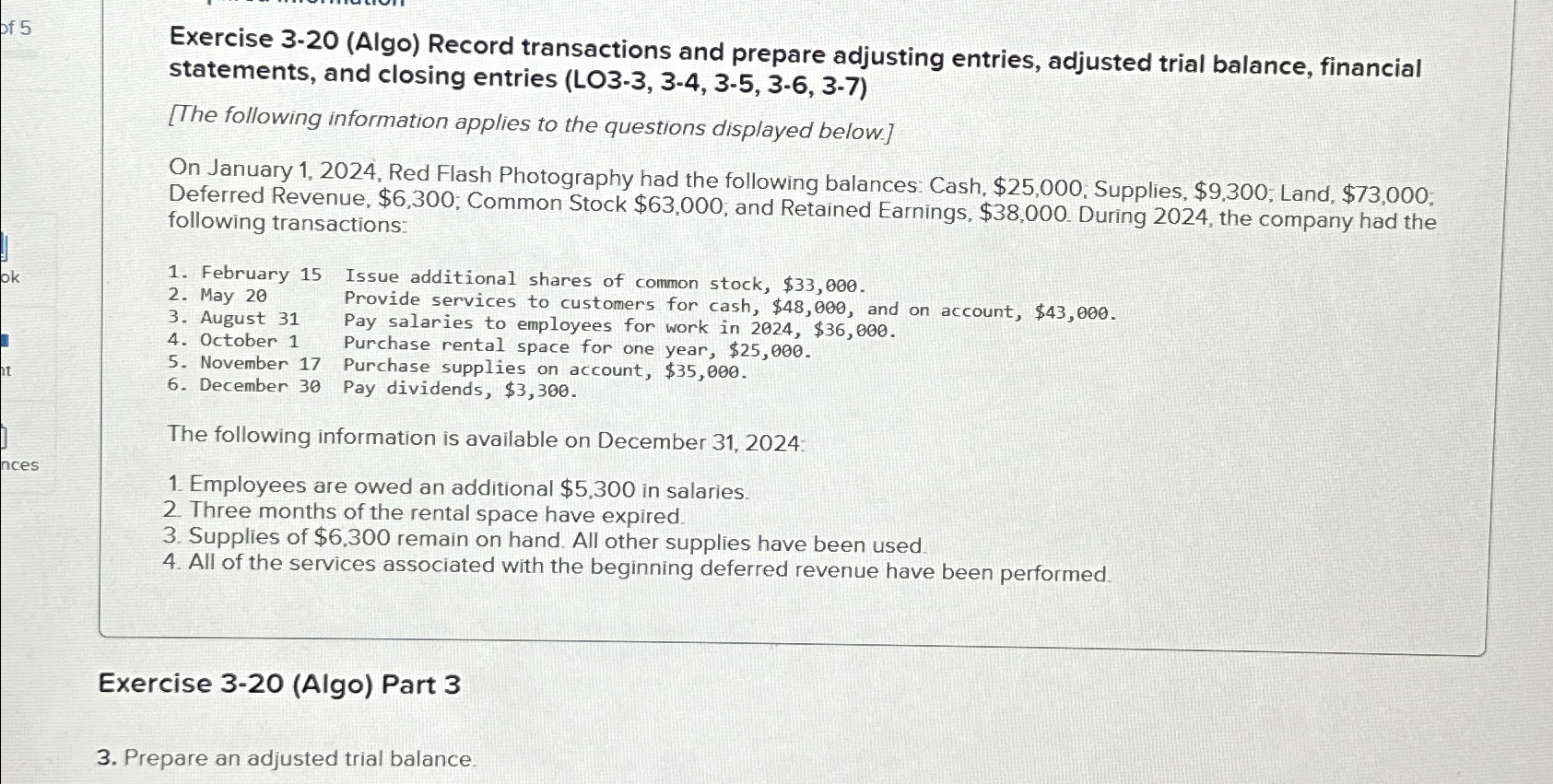 Solved Exercise 3-20 (Algo) ﻿Record transactions and prepare | Chegg.com