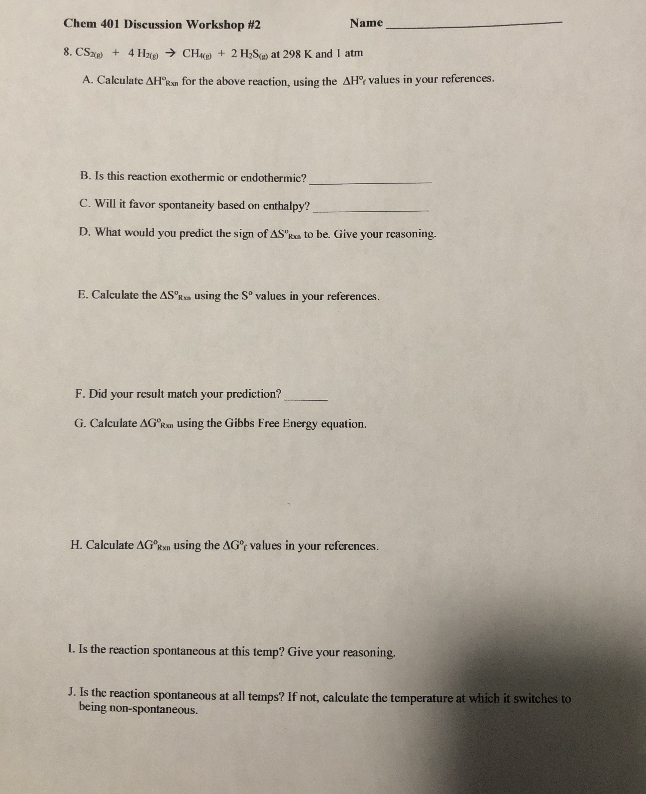 Solved Chem 401 ﻿Discussion Workshop | Chegg.com