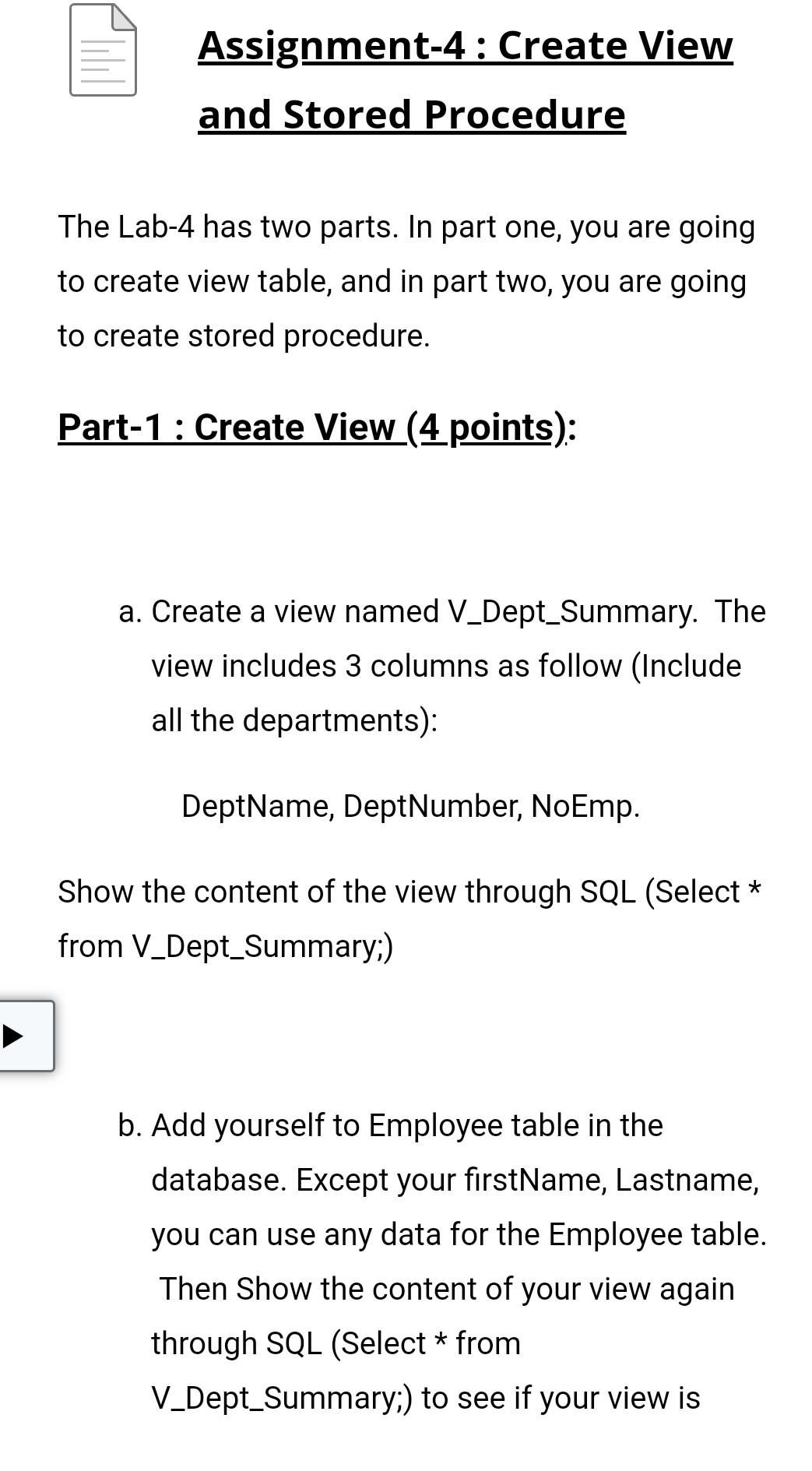 Assignment-4 : Create View and Stored Procedure The | Chegg.com
