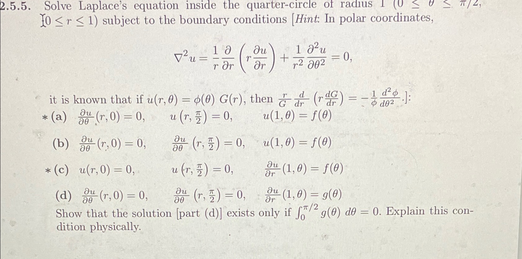 Solved 2.5.5. ﻿Solve Laplace's equation inside the | Chegg.com