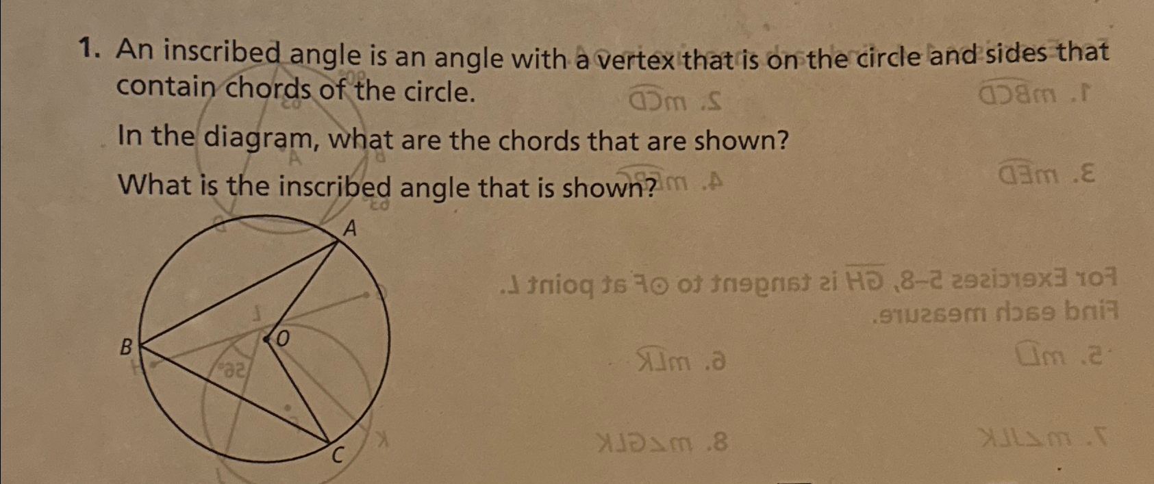Solved An inscribed angle is an angle with a vertex that is | Chegg.com
