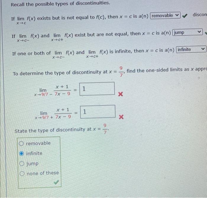 Solved Recall the possible types of discontinuities. If | Chegg.com