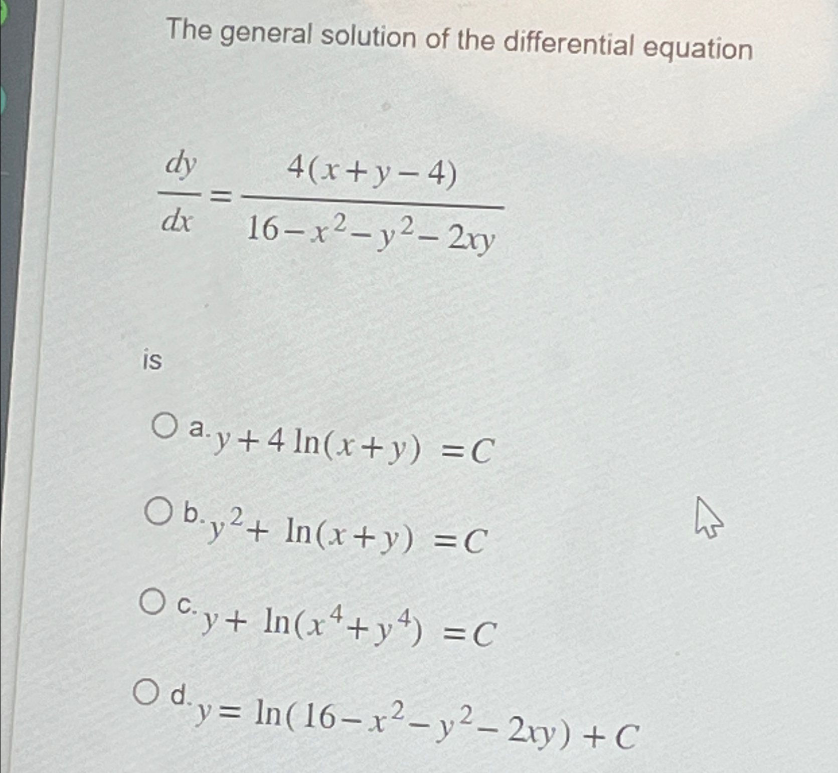 Solved The general solution of the differential | Chegg.com