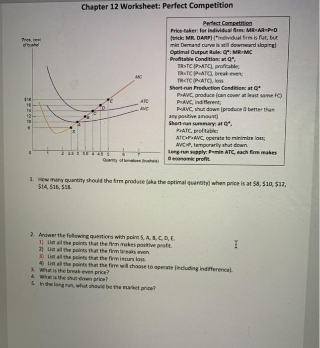 Solved Chapter 12 Worksheet: Perfect Competition Price, cost | Chegg.com