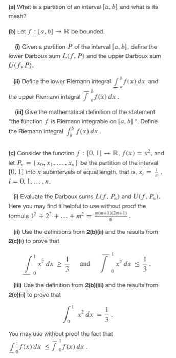 Solved (a) What is a partition of an interval [a, b] and | Chegg.com