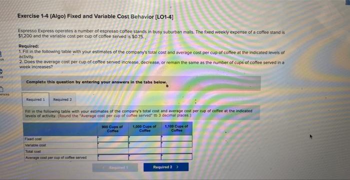 Solved Exercise 1-4 (Algo) Fixed and Variable Cost Behavior | Chegg.com