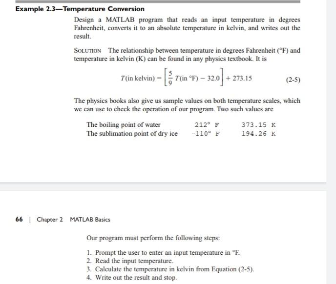 Solved Example 2.3-Temperature Conversion Design a MATLAB | Chegg.com