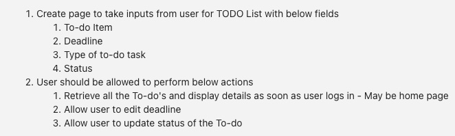 Solved Create page to take inputs from user for TODO List | Chegg.com