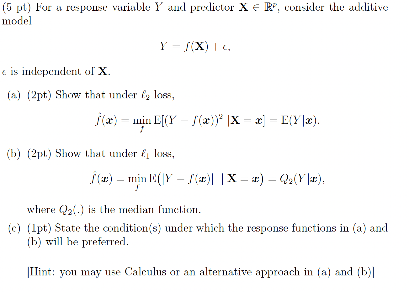 Solved (5 ﻿pt) ﻿For a response variable Y ﻿and predictor | Chegg.com