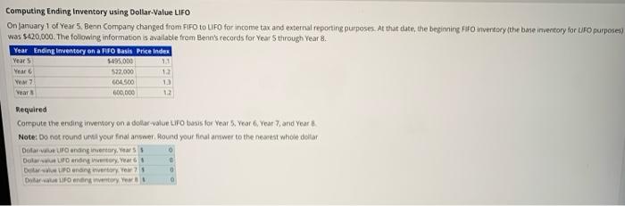Solved Computing Ending Inventory using Dollar-Value LIFO On | Chegg.com