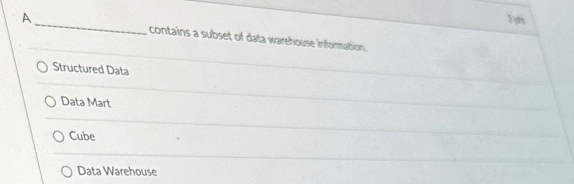 Solved Acontains a subset of data wrehouse | Chegg.com