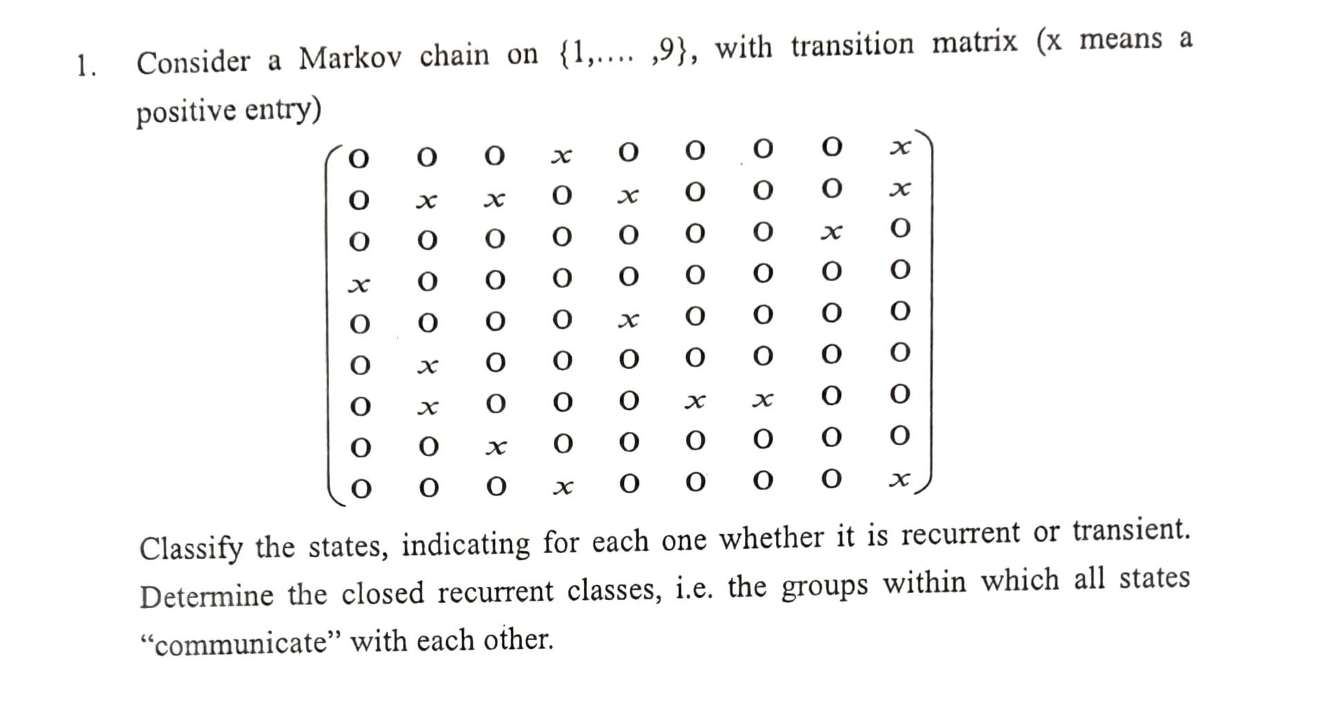 Solved Consider a Markov chain on {1,…,9}, with transition | Chegg.com
