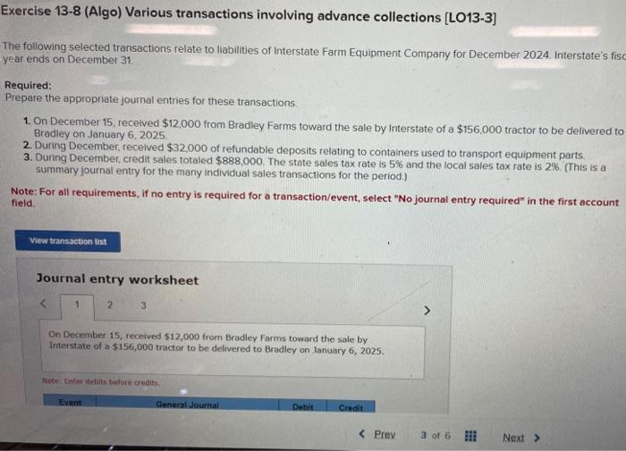 Solved Exercise 13-8 (Algo) Various transactions involving | Chegg.com
