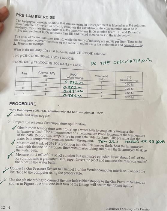 Solved PRE-LAB EXERCISE The hydrogen peroxide solution that | Chegg.com