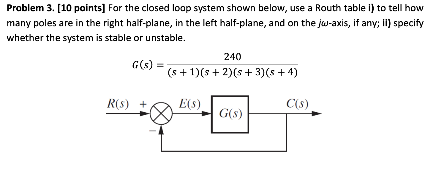 Solved Problem 3. [10 ﻿points] ﻿For the closed loop system | Chegg.com