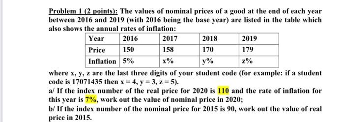 [Solved]: Problem 1 (2 points): The values of nominal price