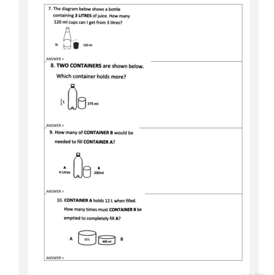Solved CAPACITY WORKSHEET REVISION 1. A bucket holds 10 | Chegg.com