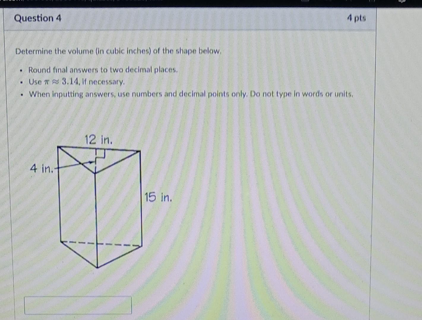 Solved Determine the volume (in cubic inches) of the shape | Chegg.com