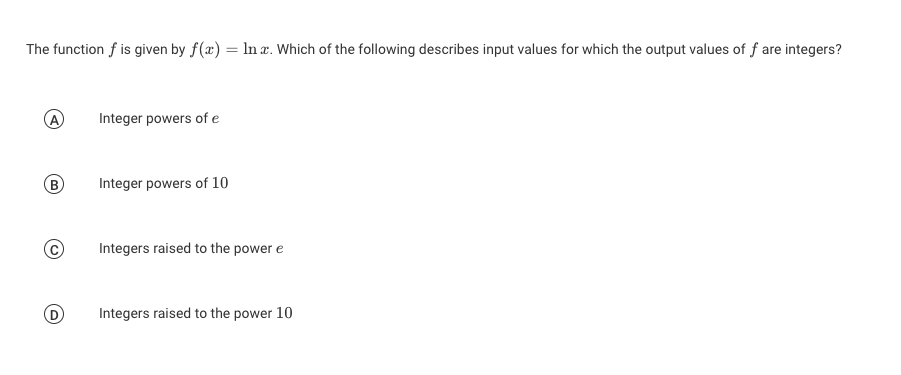 Solved The function f ﻿is given by f(x)=lnx. ﻿Which of the | Chegg.com
