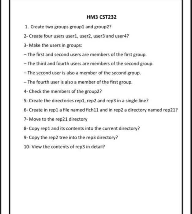 Solved HM3 CST232 1. Create two groups group1 and group2? 2- | Chegg.com