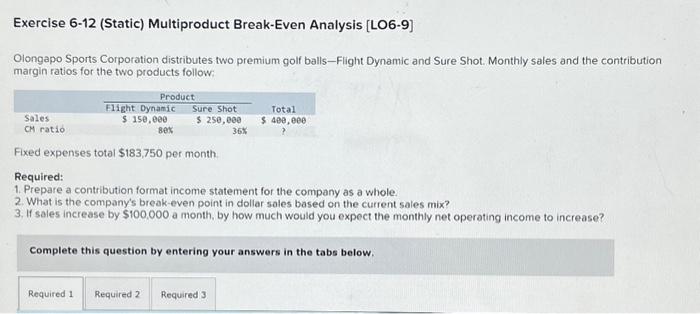 Solved Exercise 6-12 (Static) Multiproduct Break-Even | Chegg.com