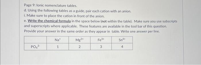 Solved Page 9: Ionic nomenclature tables. d. Using the | Chegg.com