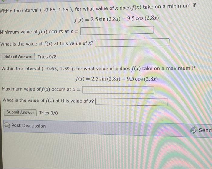 Solved Within the interval (-0.65, 1.59) , for what value of | Chegg.com