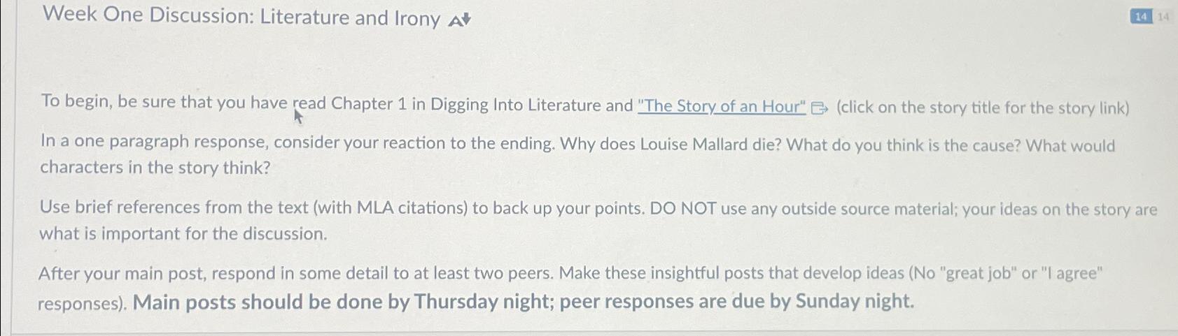 Solved Week One Discussion: Literature and IronyTo begin, be | Chegg.com Solved Week One Discussion: Literature and IronyTo begin, be | Chegg.com