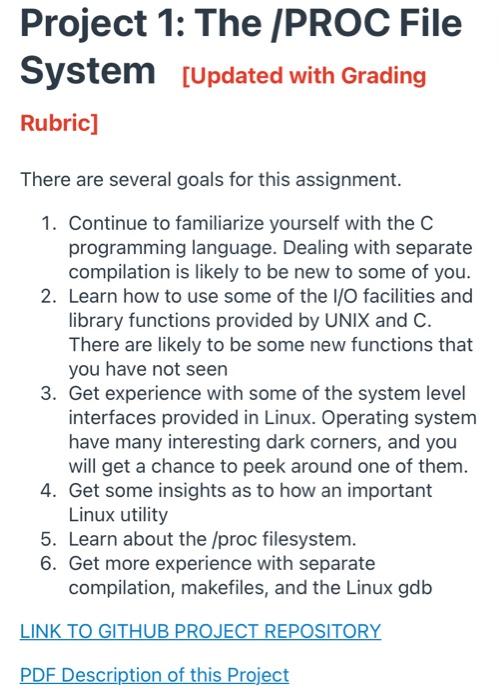 Solved Project 1: The /PROC File System (Updated with | Chegg.com