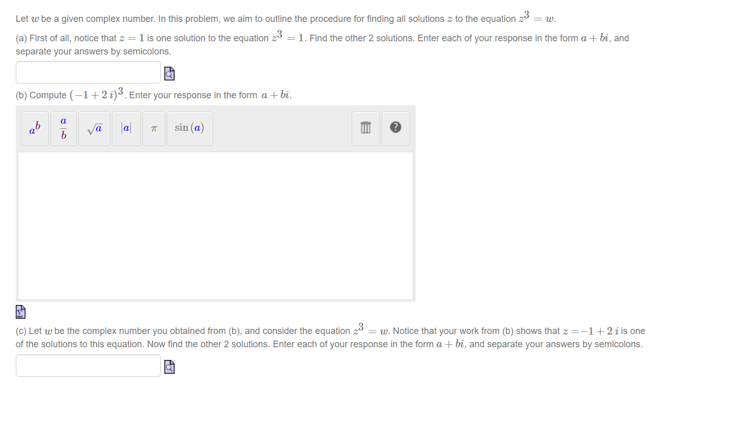 Solved Let w ﻿be a given complex number. In this problem, we | Chegg.com
