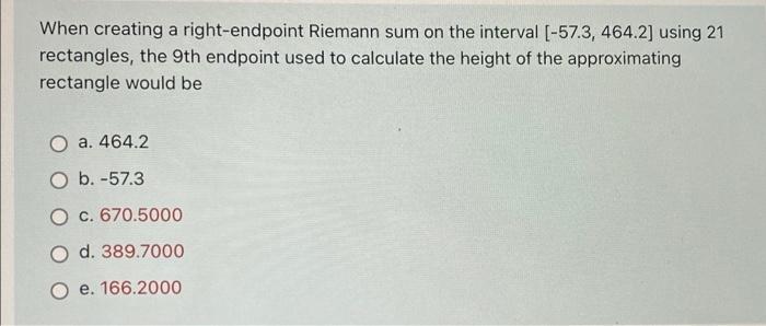 Solved When creating a right-endpoint Riemann sum on the | Chegg.com