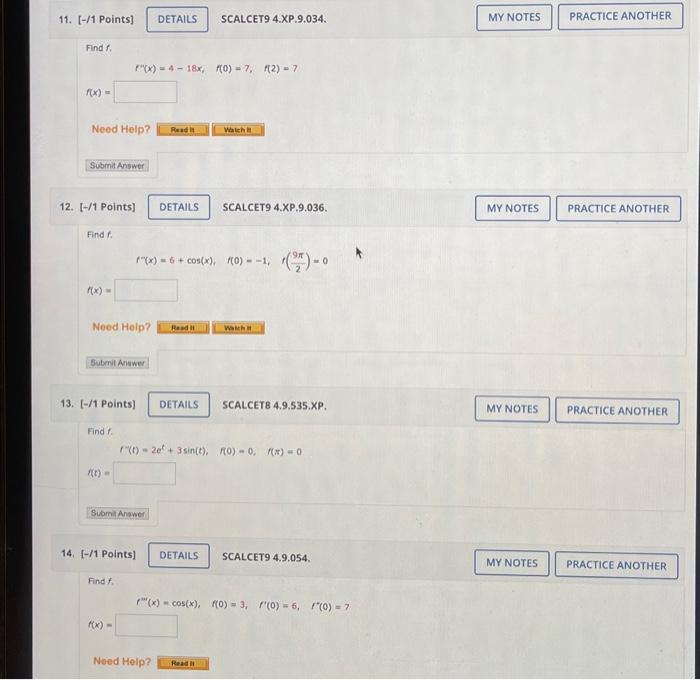 Solved -11 Points] SCALCET9 4.XP.9.034. Find f. | Chegg.com